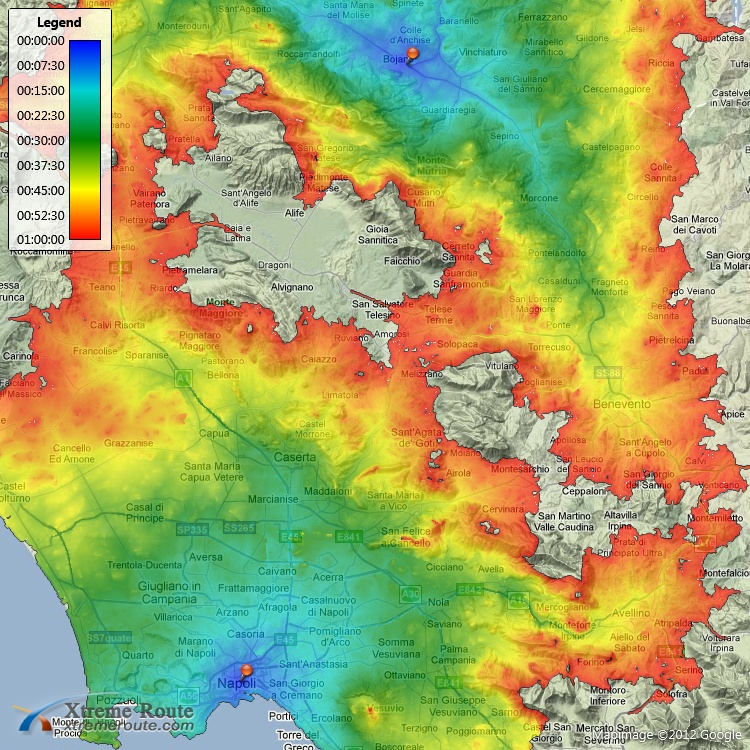 Xtreme Route - Screenshots of isochrones and routes.