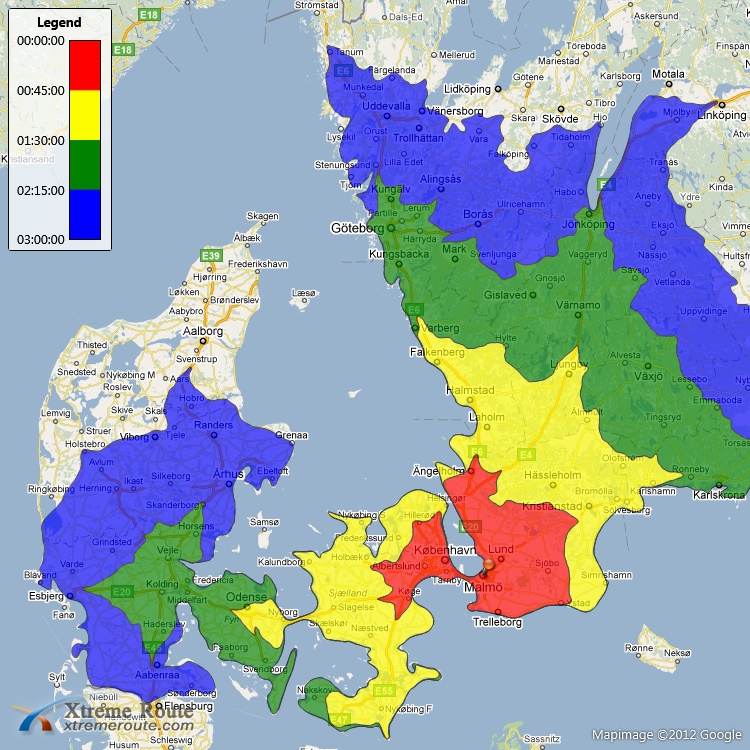 Xtreme Route - Screenshots of isochrones and routes.