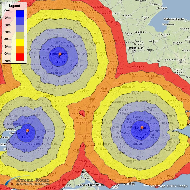 Xtreme Route - Screenshots of isochrones and routes.