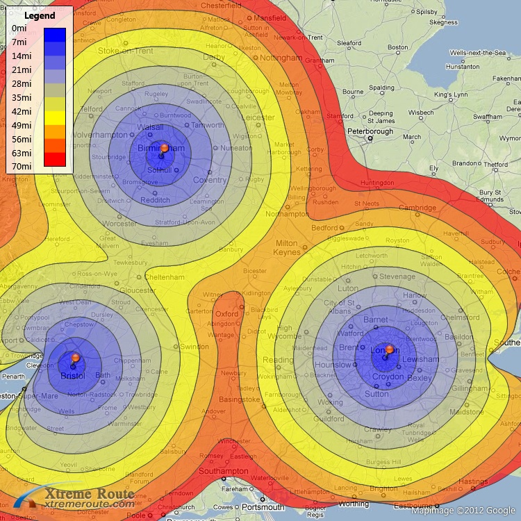 Xtreme Route - Screenshots of isochrones and routes.